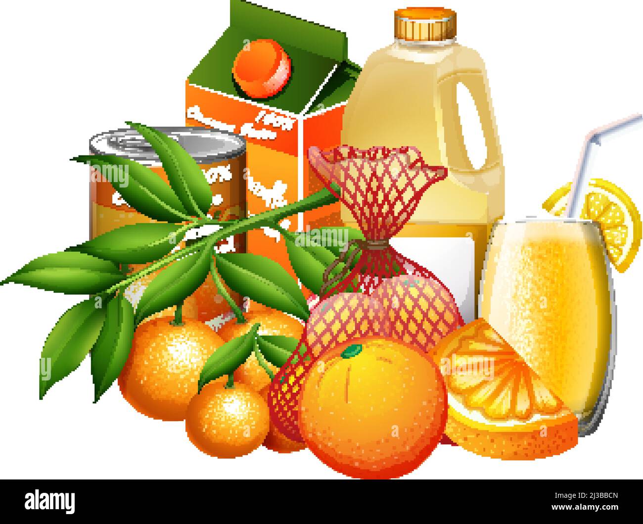 Set of orange products on white background illustration Stock Vector ...
