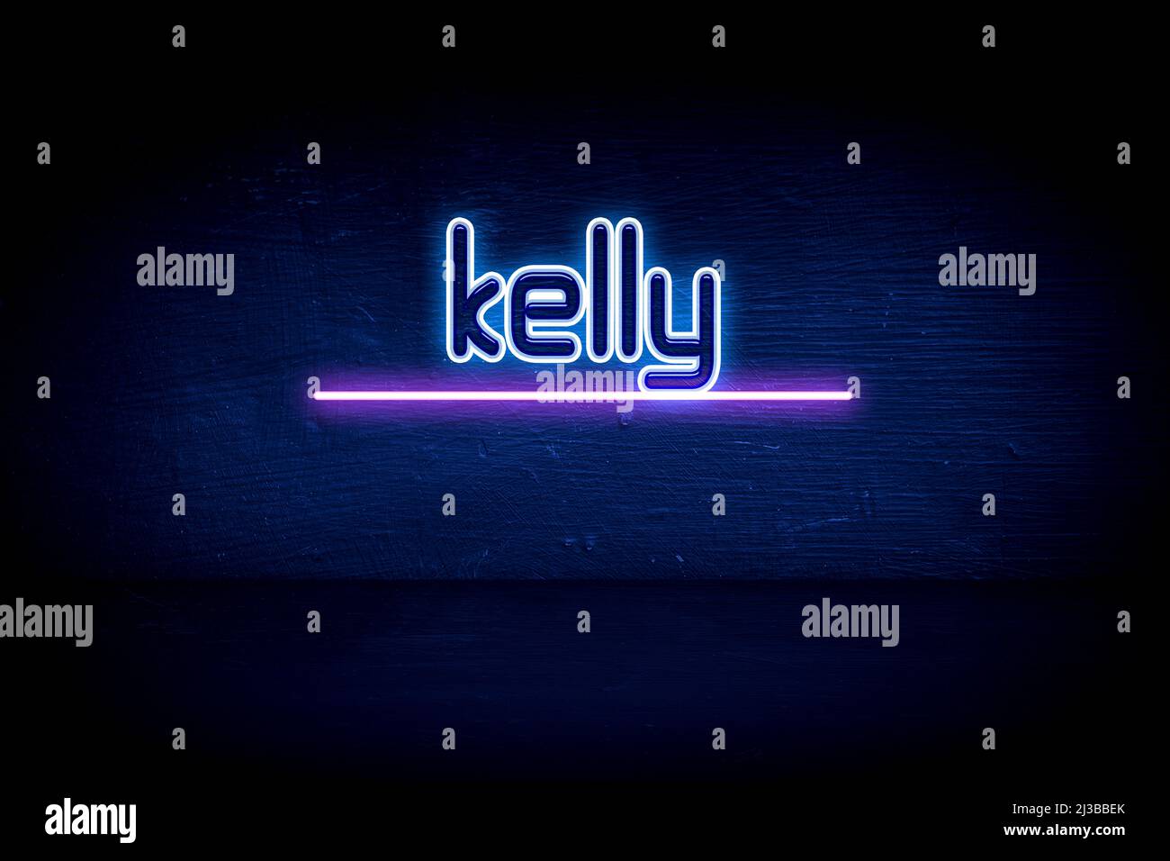 Kelly - blue neon announcement signboard Stock Photo - Alamy