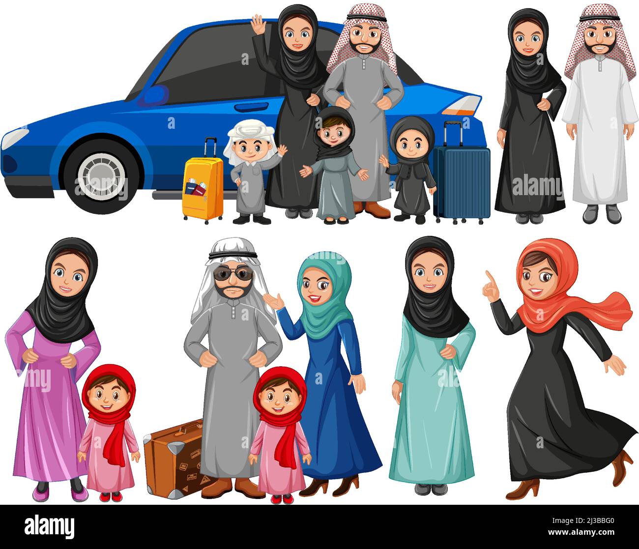 Arabic people with bags and car illustration Stock Vector Image & Art ...