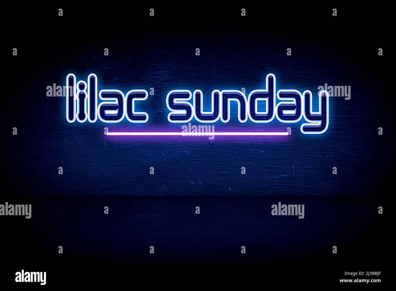 Lilac Sunday - blue neon announcement signboard Stock Photo - Alamy