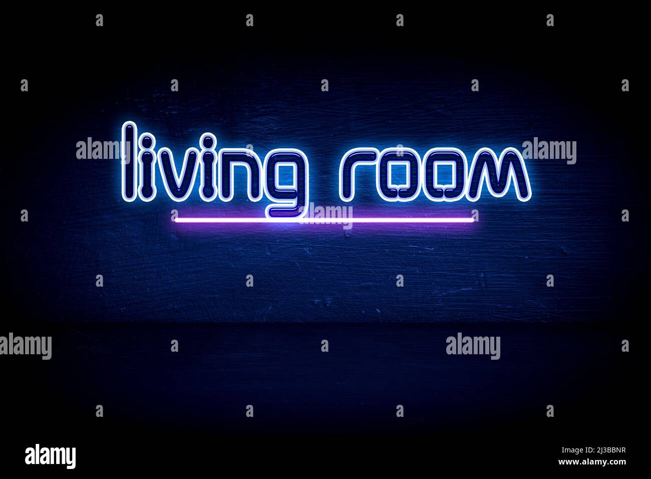 living room - blue neon announcement signboard Stock Photo - Alamy
