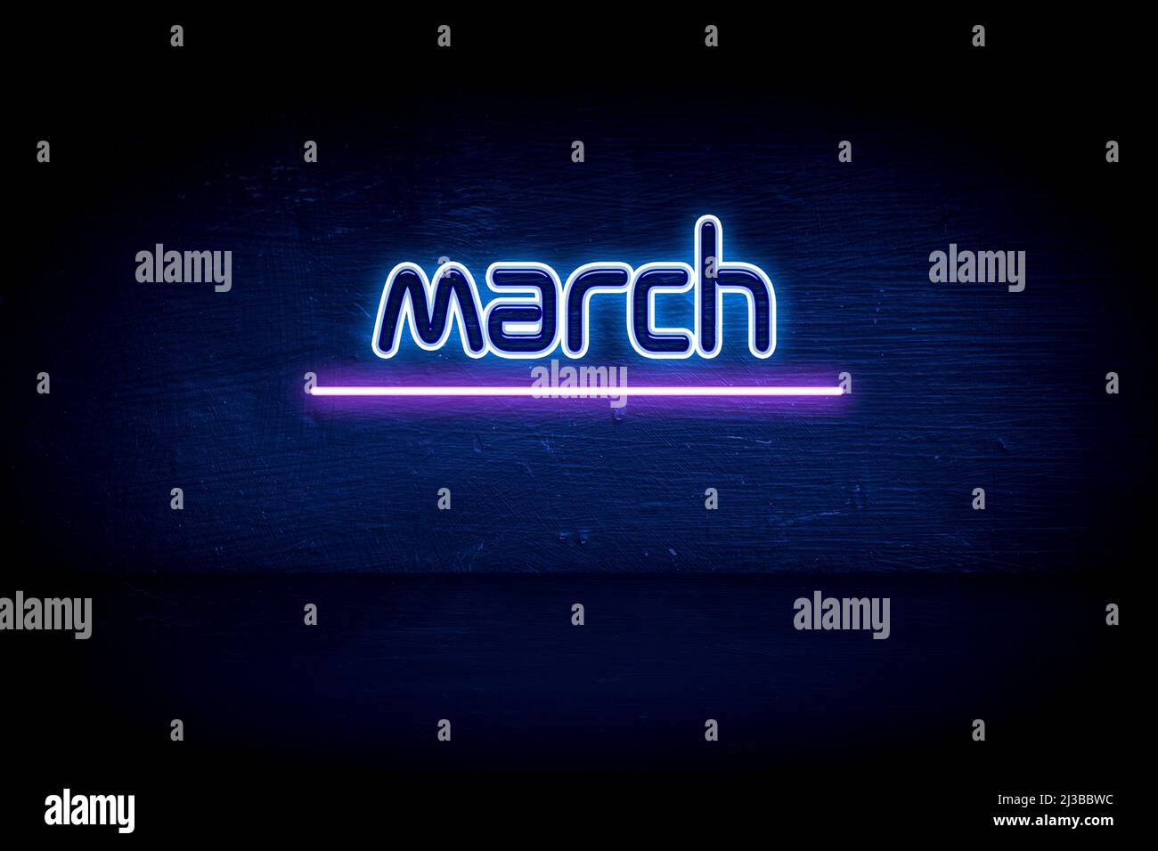 March - blue neon announcement signboard Stock Photo - Alamy