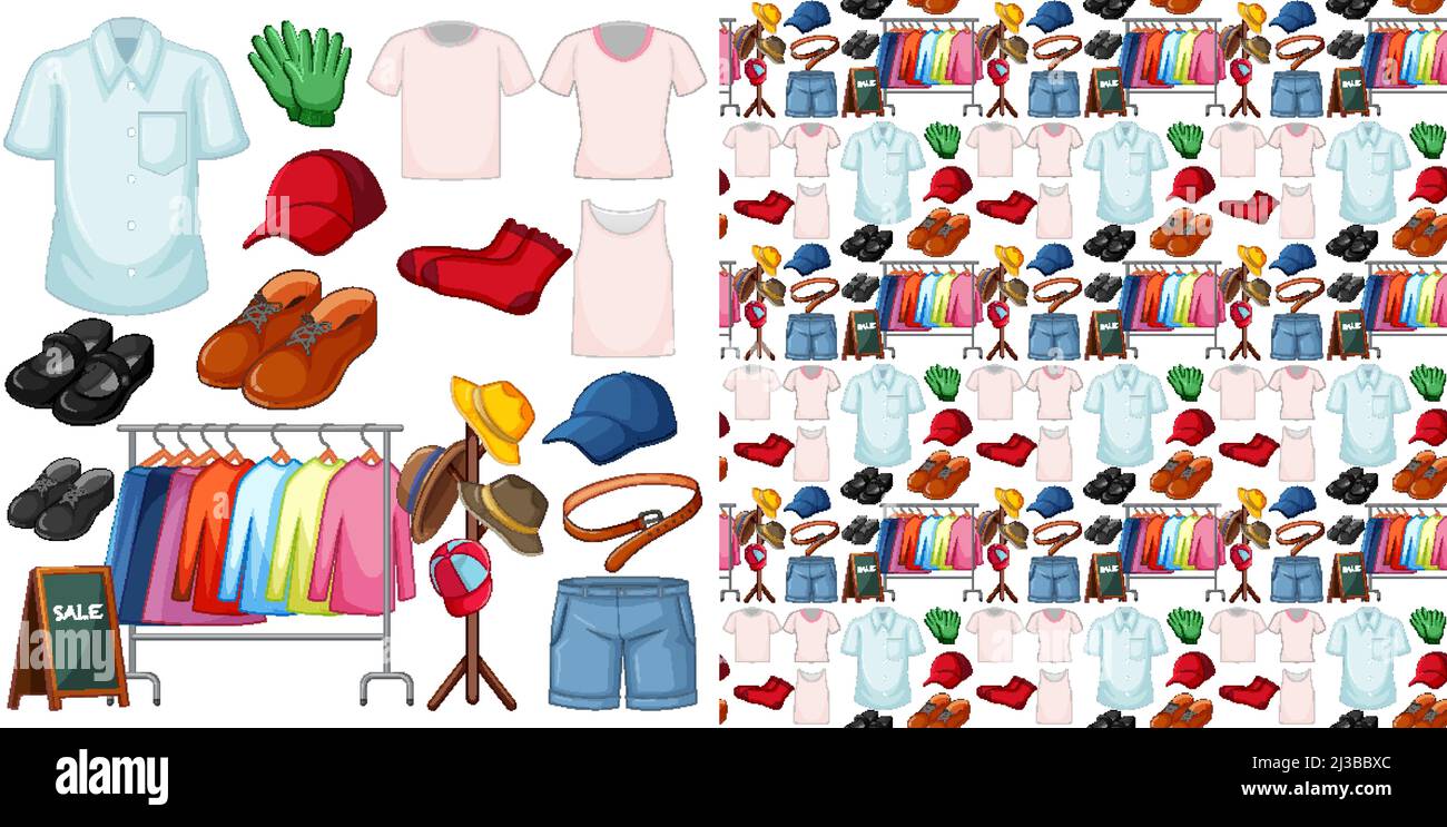 Seamless background design with cloth theme on white background ...