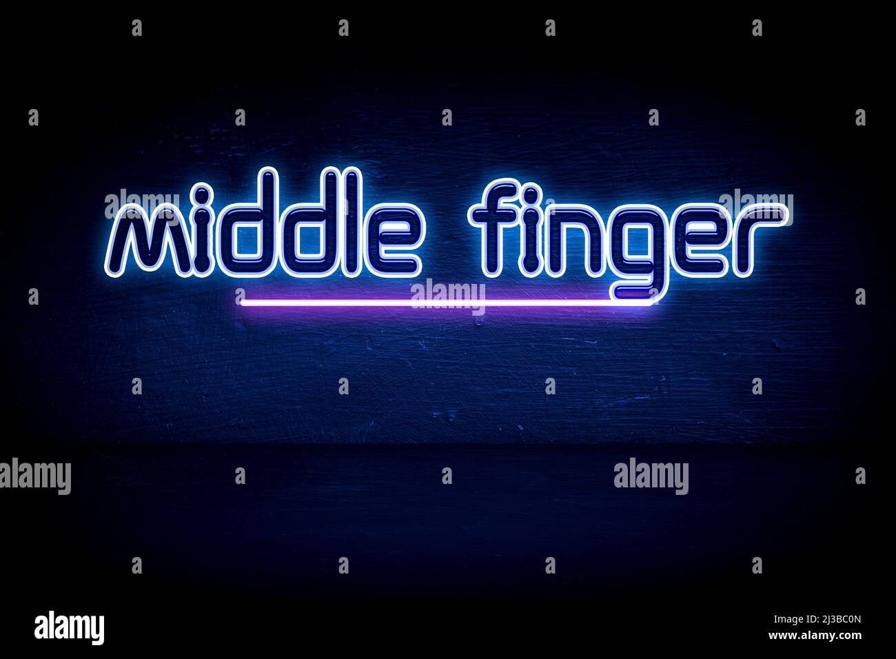 Middle finger - blue neon announcement signboard Stock Photo - Alamy