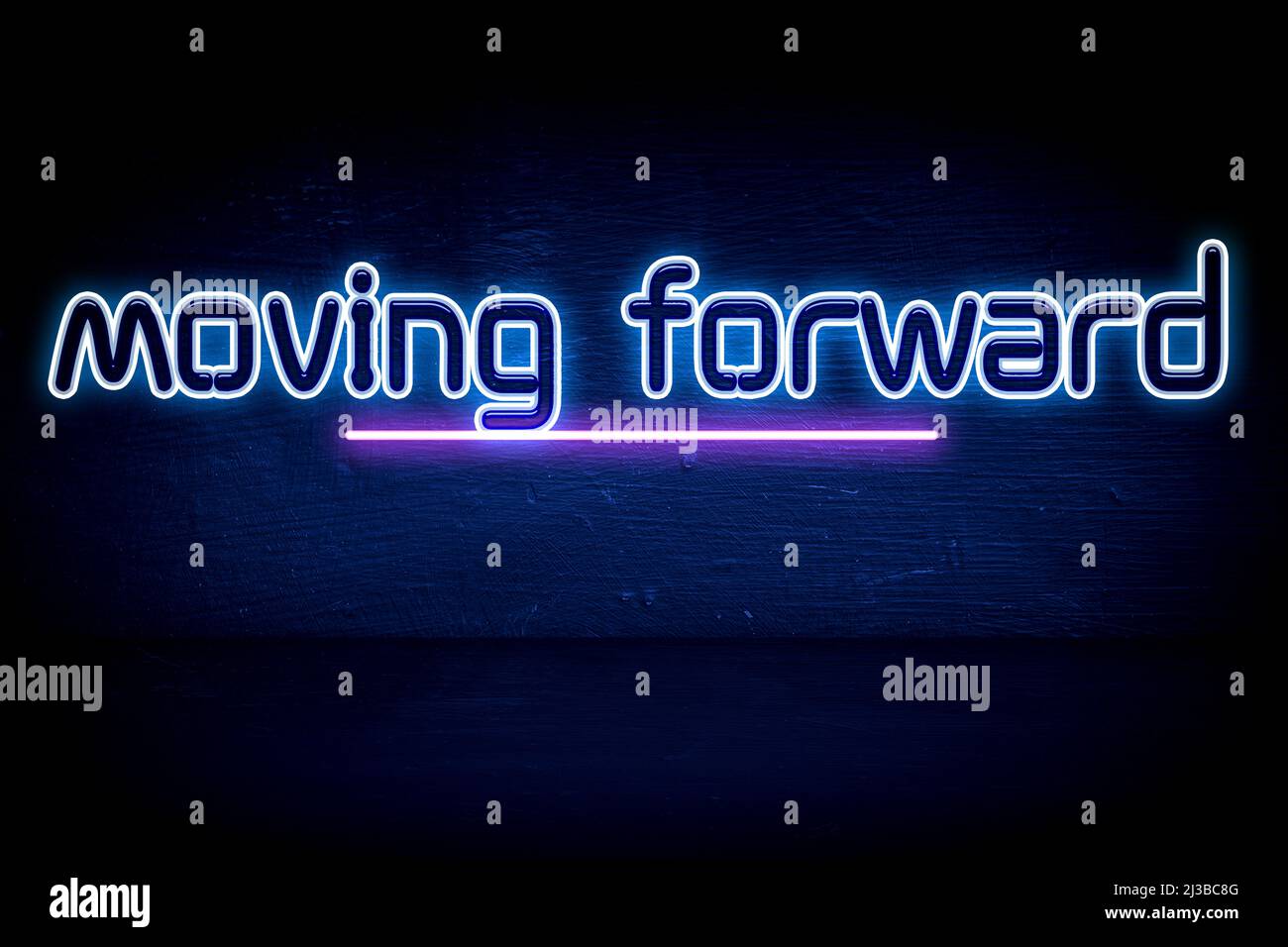 Moving forward - blue neon announcement signboard Stock Photo - Alamy