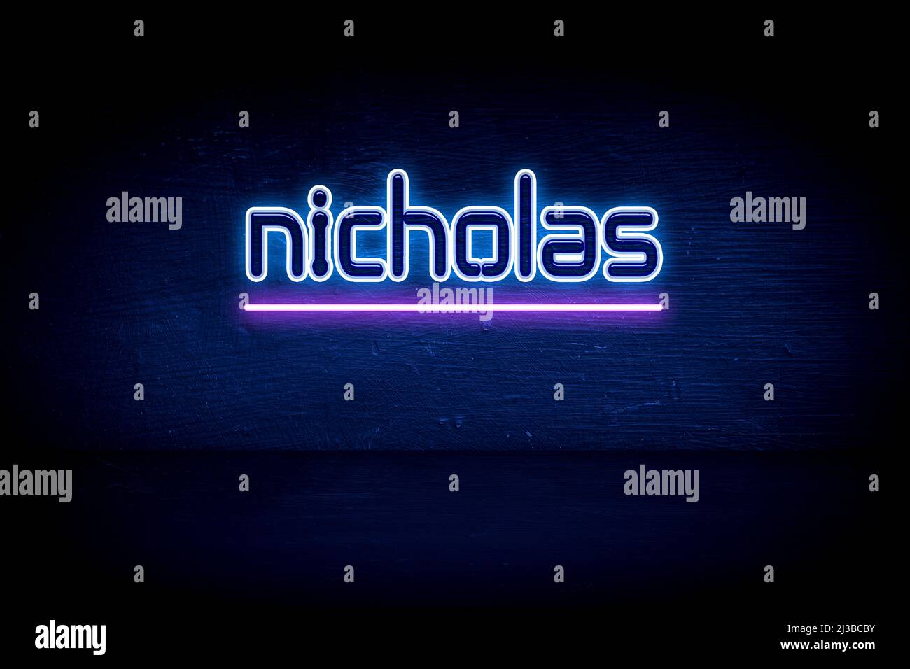 Nicholas - blue neon announcement signboard Stock Photo - Alamy