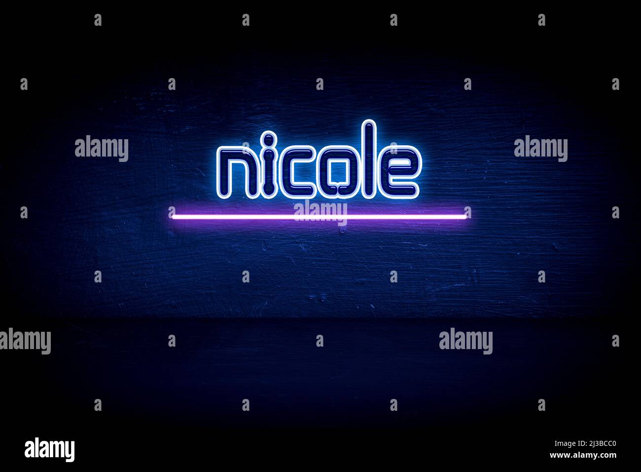 Nicole - blue neon announcement signboard Stock Photo - Alamy