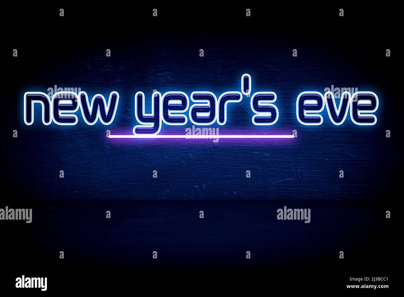 New Year's Eve - blue neon announcement signboard Stock Photo - Alamy