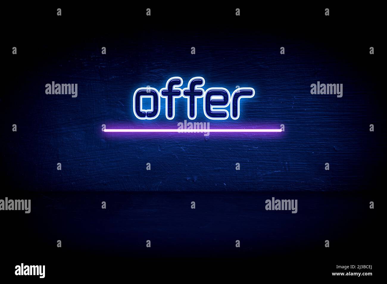 Offer - blue neon announcement signboard Stock Photo - Alamy