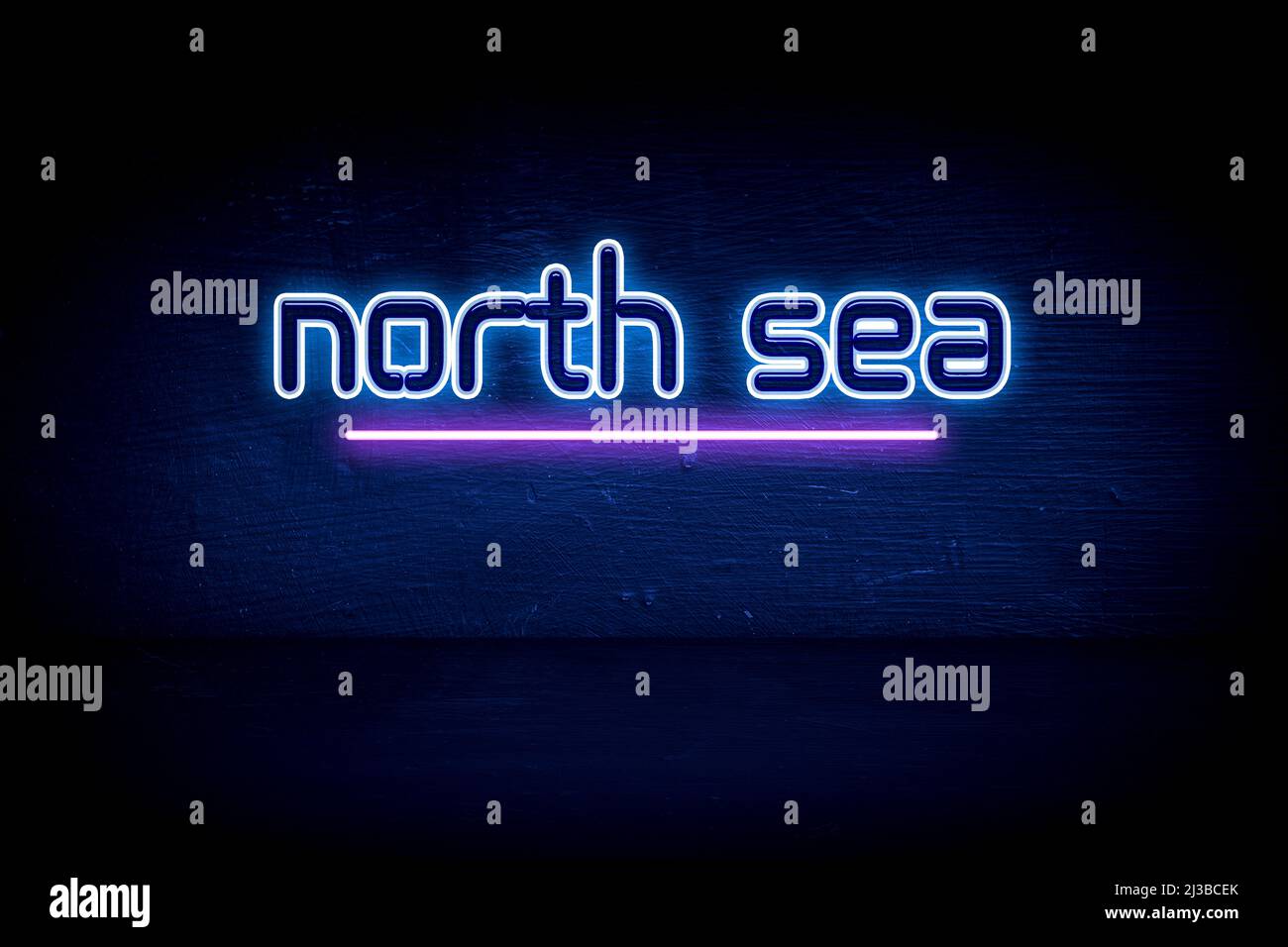 North Sea - blue neon announcement signboard Stock Photo - Alamy