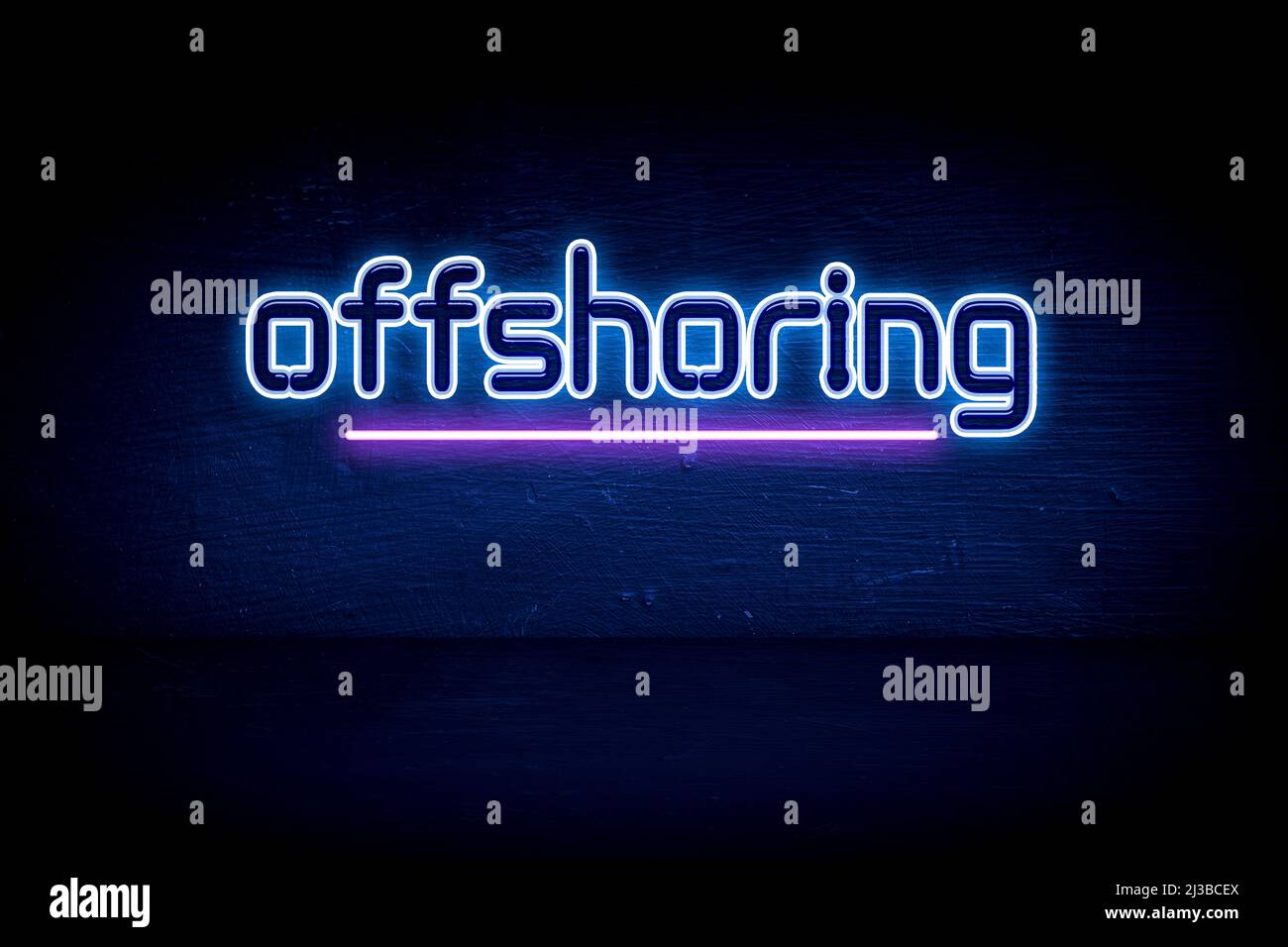 Offshoring - blue neon announcement signboard Stock Photo - Alamy