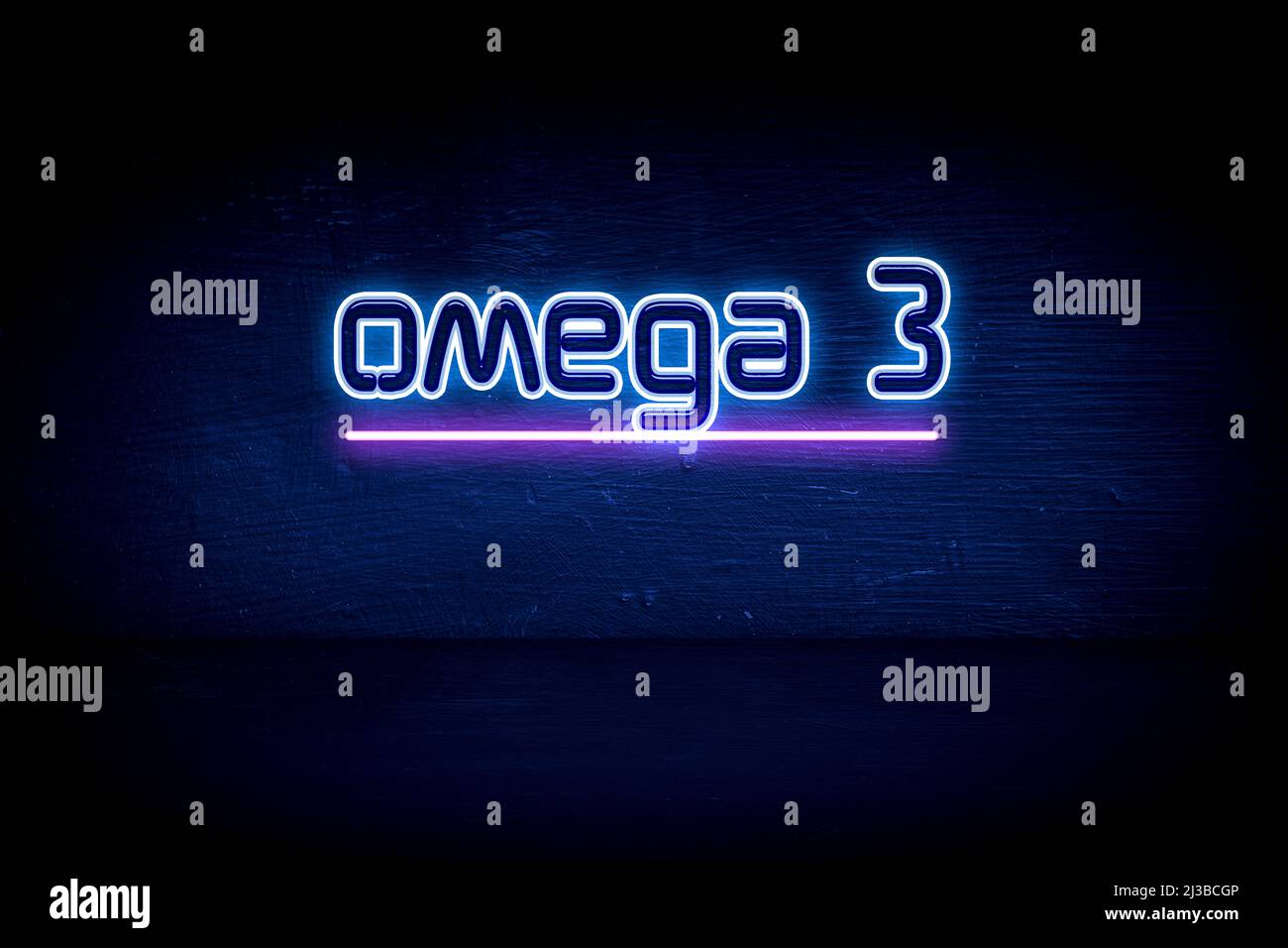 Omega 3 - blue neon announcement signboard Stock Photo - Alamy