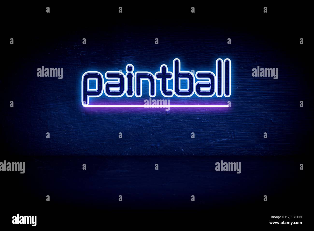 Paintball - blue neon announcement signboard Stock Photo - Alamy