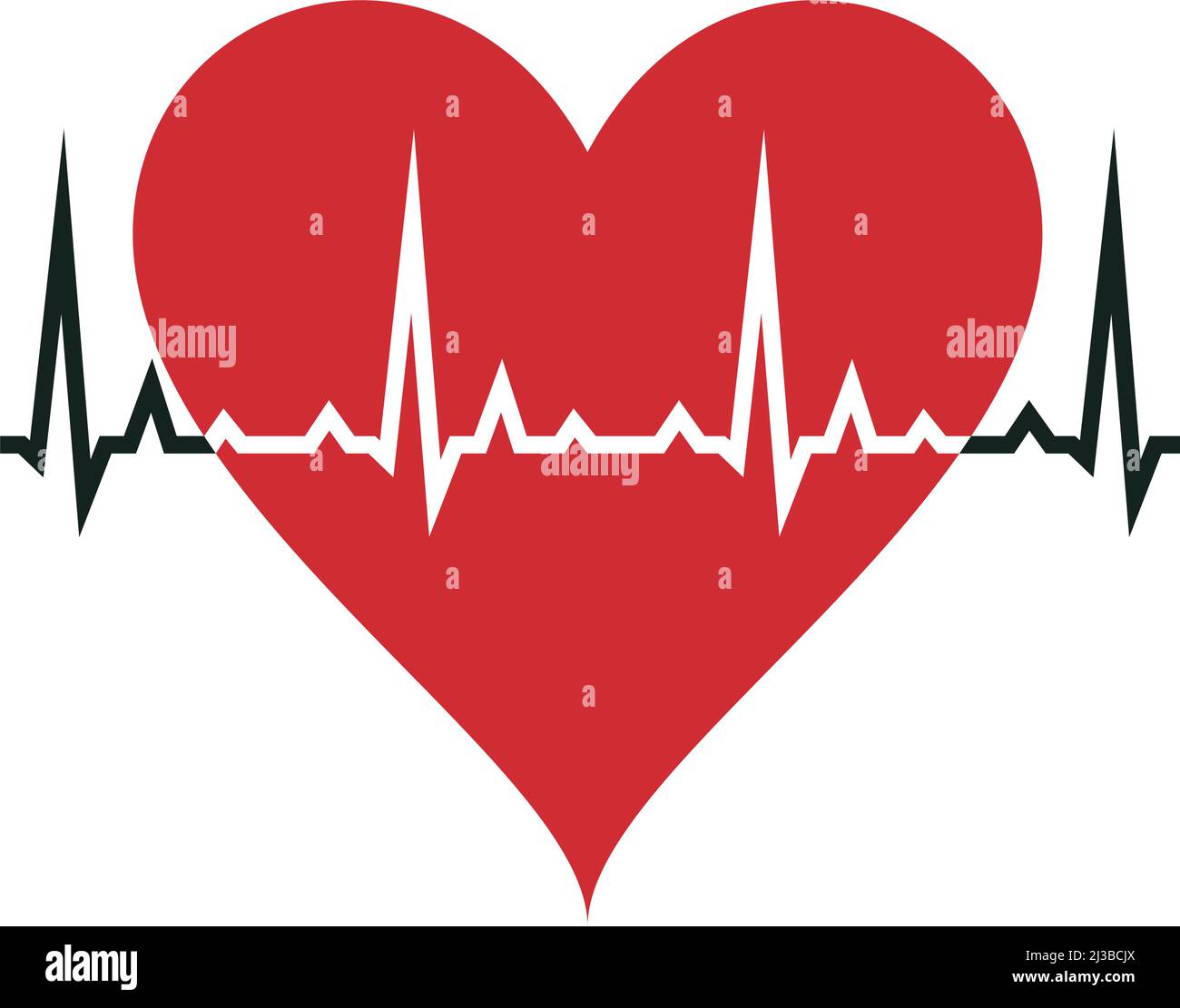 Heart vector in red with cardiogram. White isolated background ...