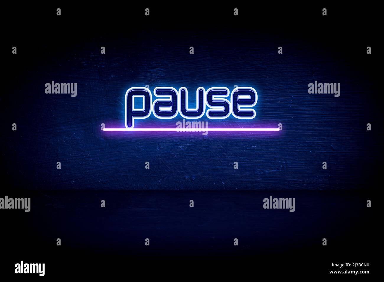 Pause - blue neon announcement signboard Stock Photo - Alamy