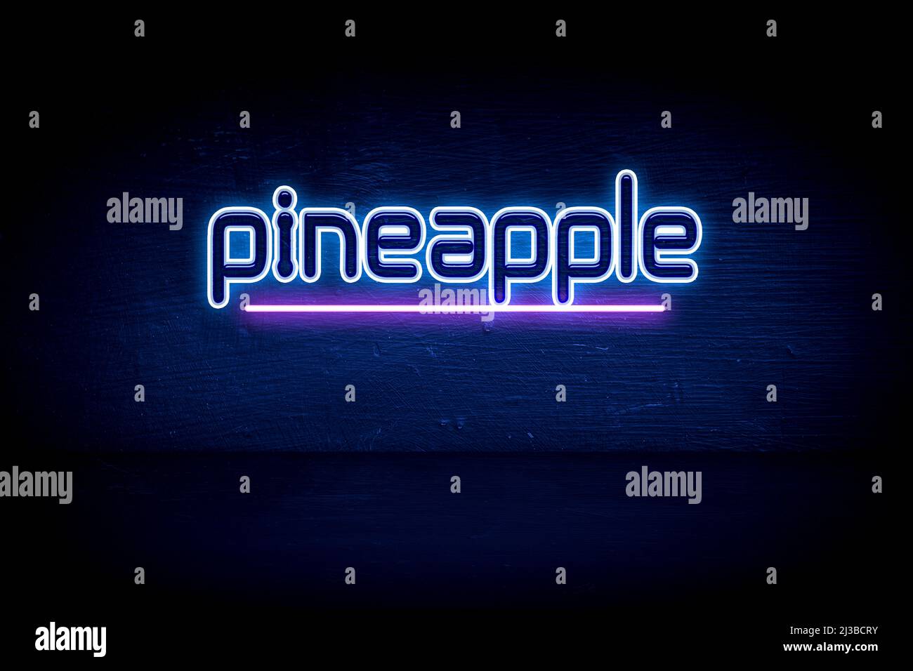Pineapple - blue neon announcement signboard Stock Photo - Alamy