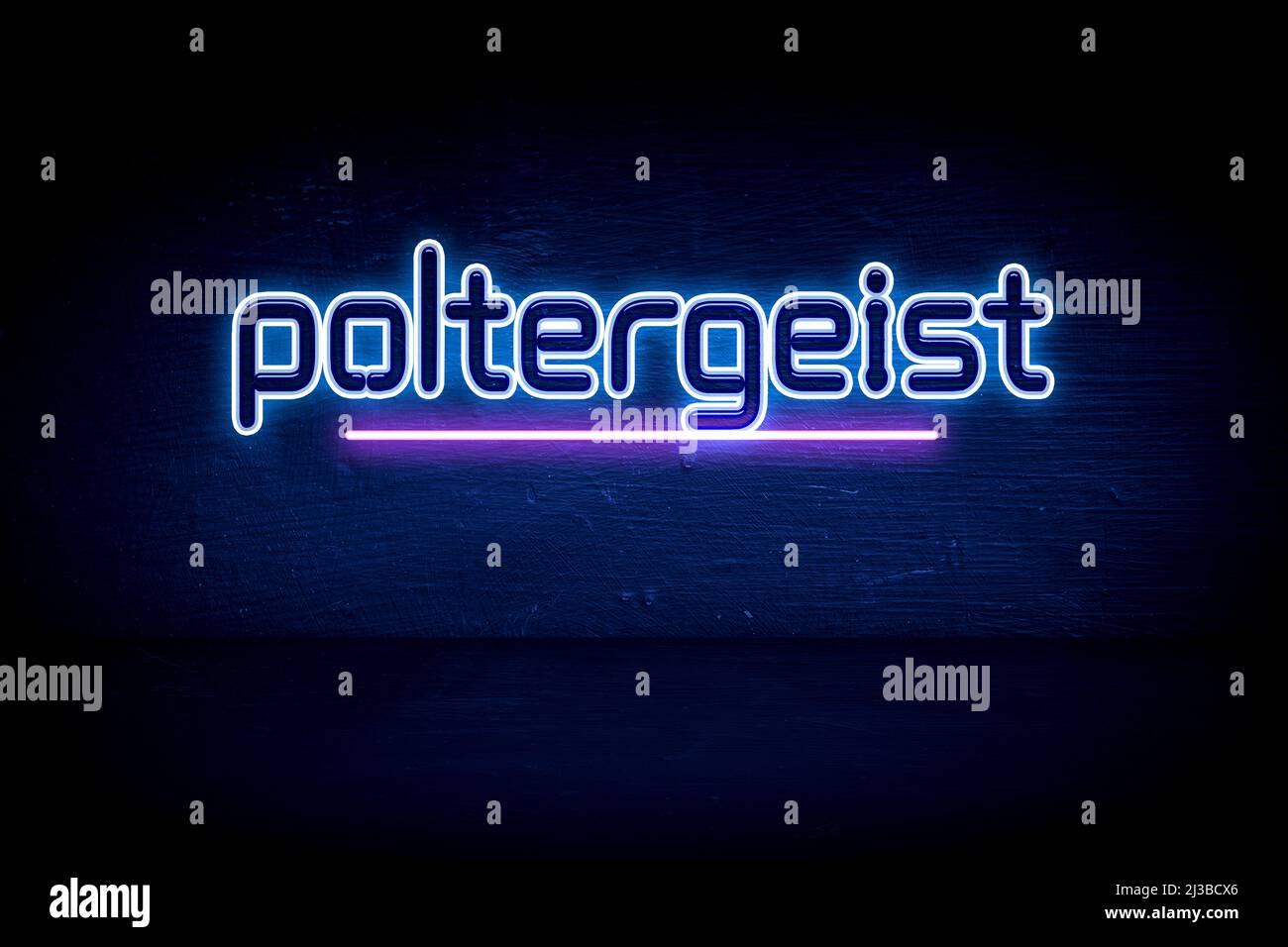 Poltergeist - blue neon announcement signboard Stock Photo - Alamy