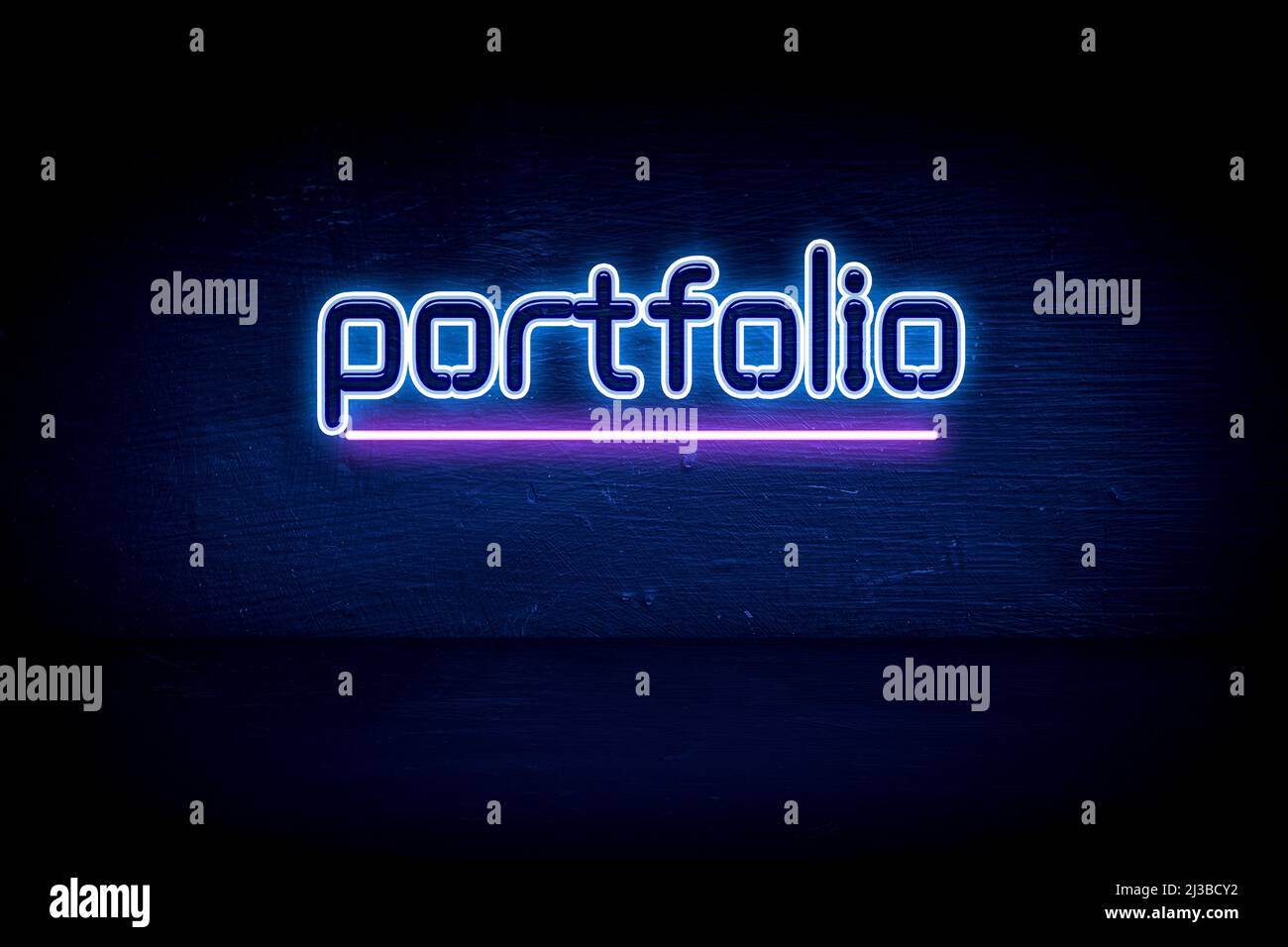 Portfolio - blue neon announcement signboard Stock Photo - Alamy