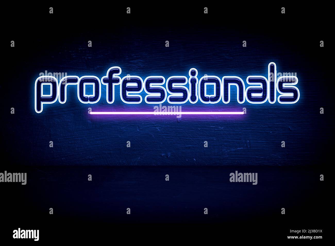 Professionals only - blue neon announcement signboard Stock Photo - Alamy
