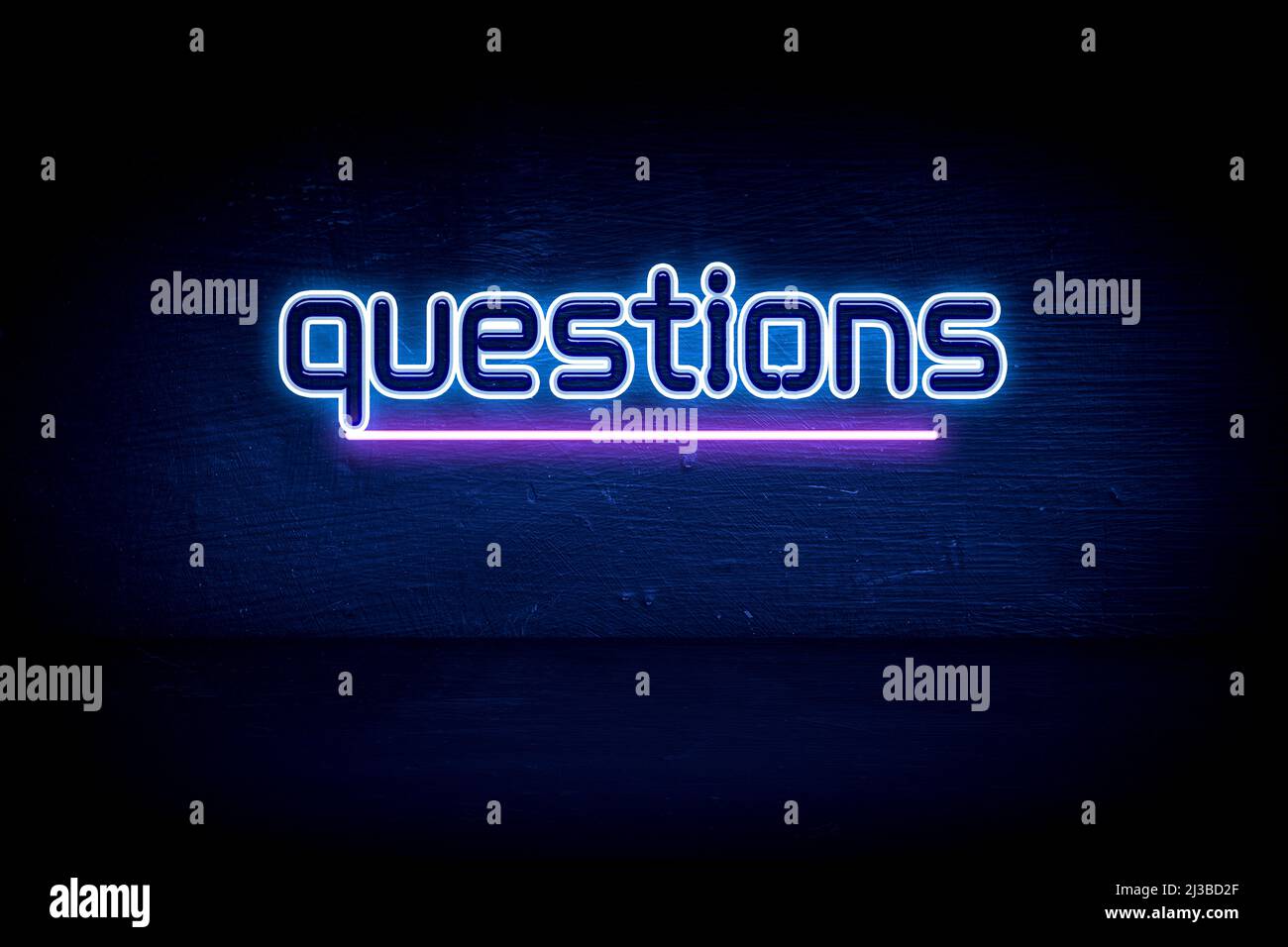 Questions - blue neon announcement signboard Stock Photo - Alamy
