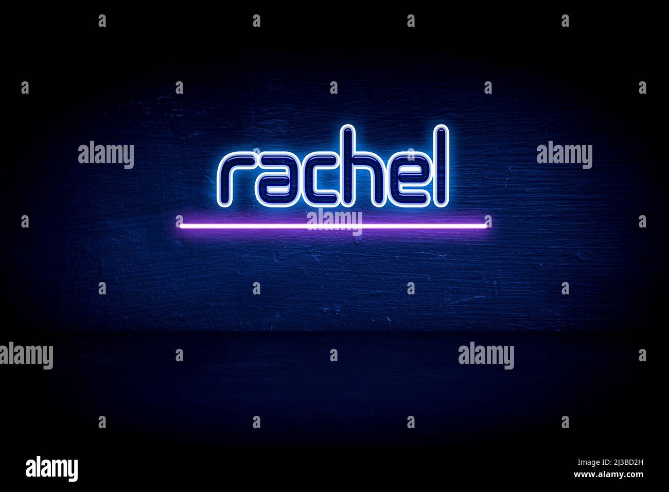 Rachel - blue neon announcement signboard Stock Photo - Alamy