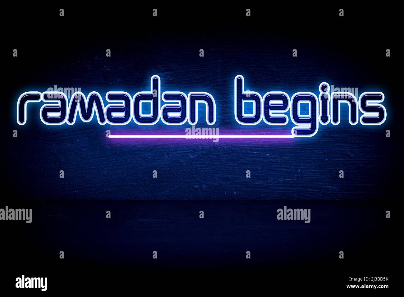 Ramadan begins - blue neon announcement signboard Stock Photo - Alamy