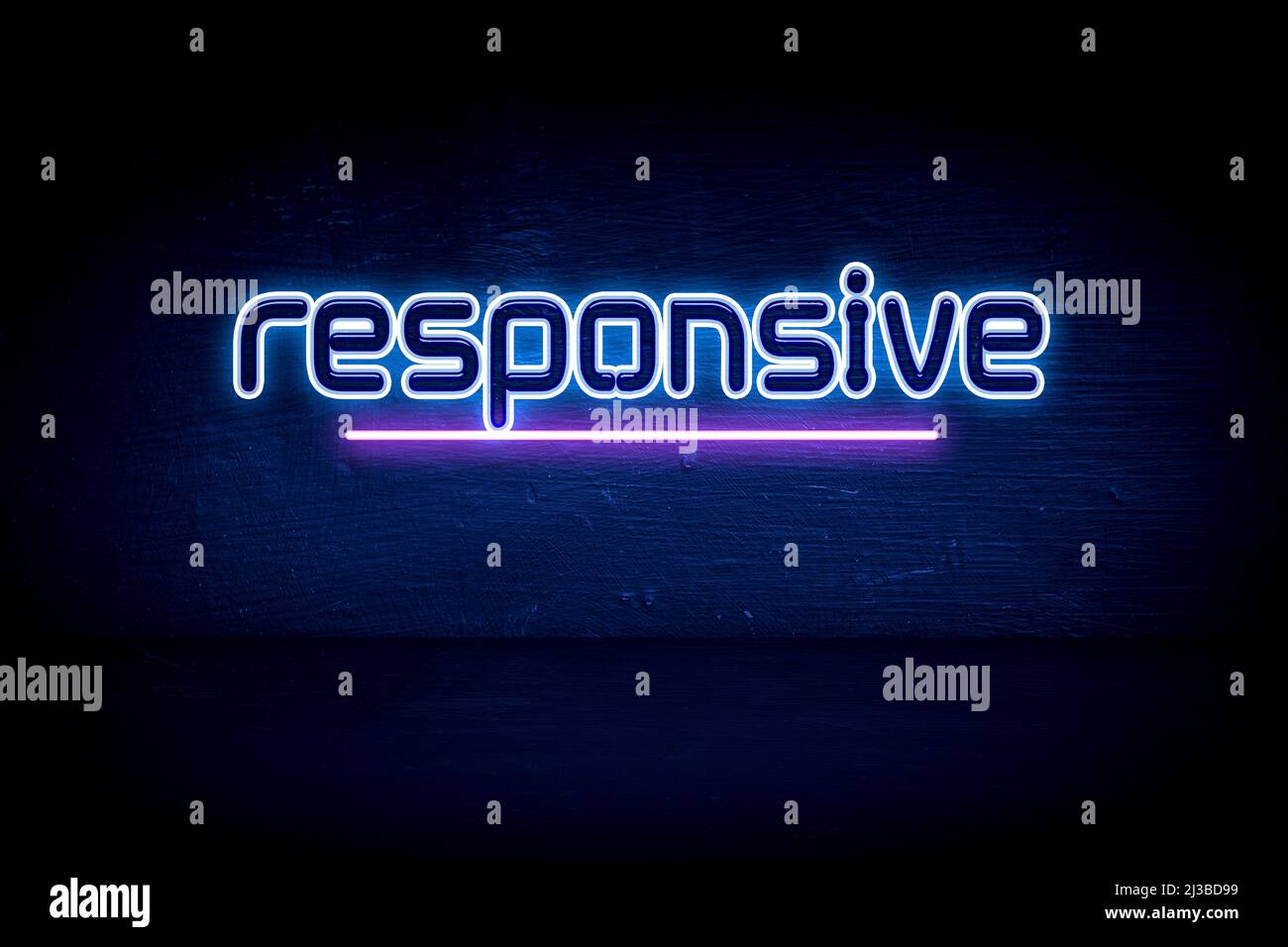 Responsive - blue neon announcement signboard Stock Photo - Alamy