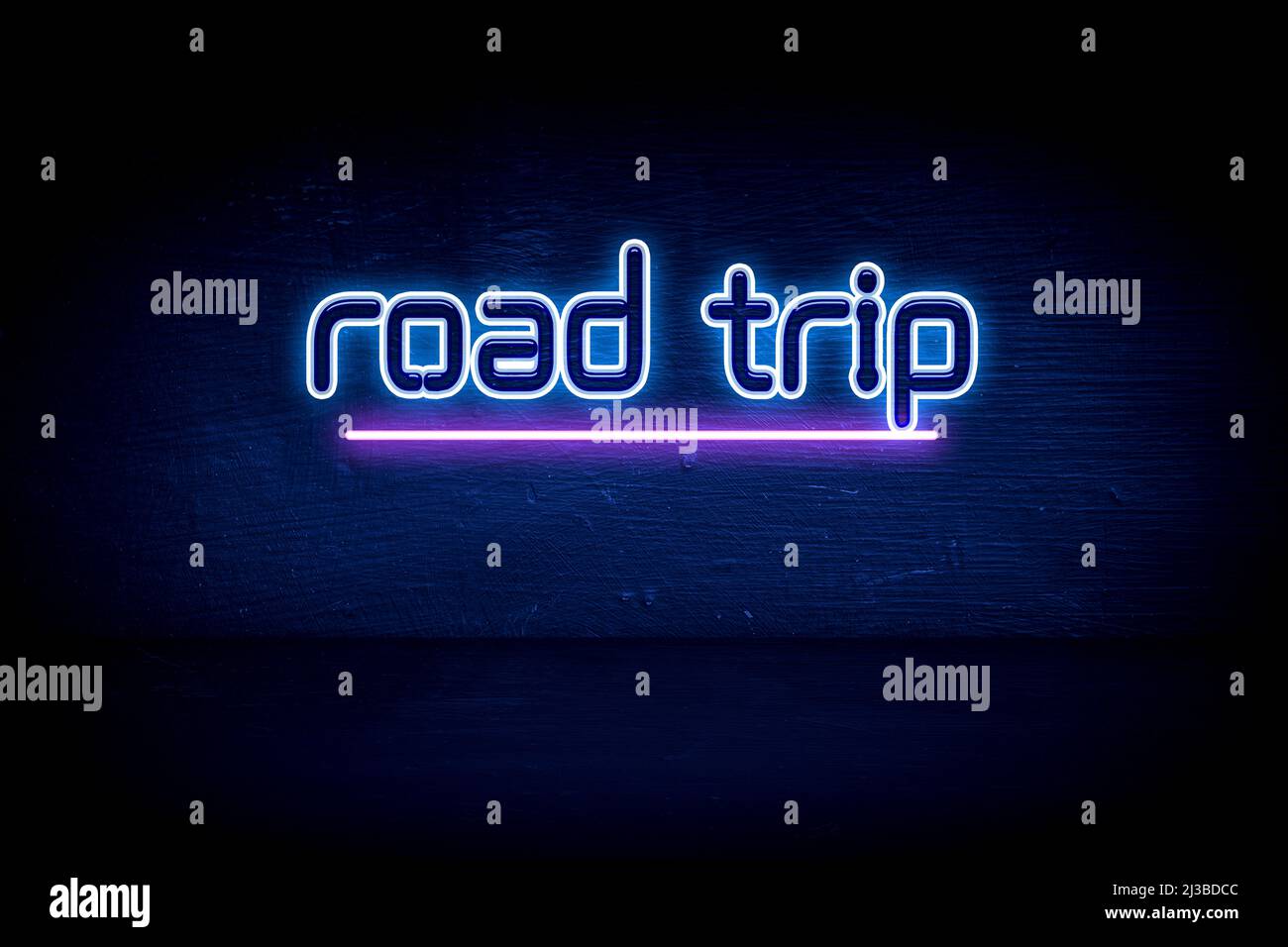 Road Trip - blue neon announcement signboard Stock Photo - Alamy