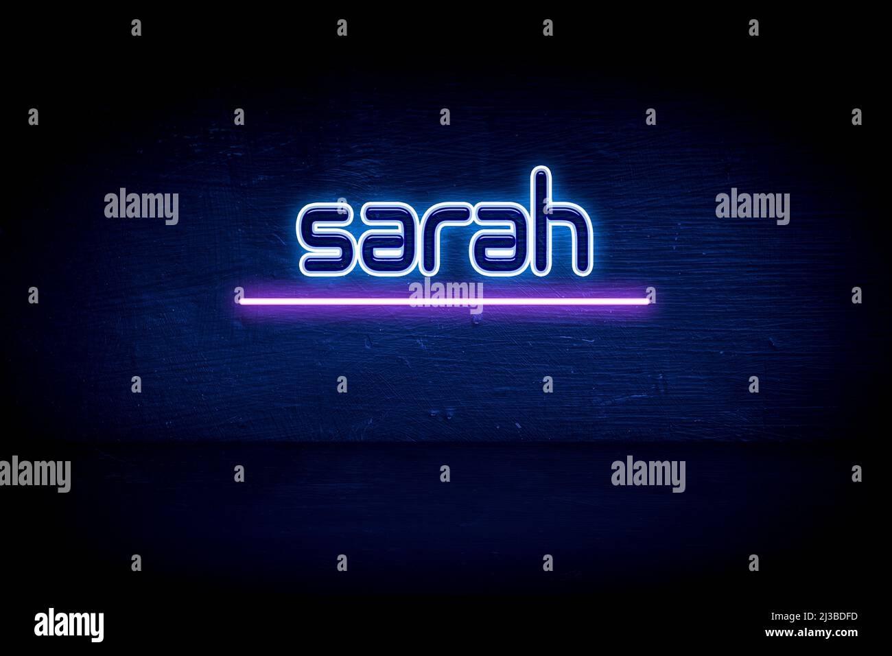 Sarah - blue neon announcement signboard Stock Photo - Alamy