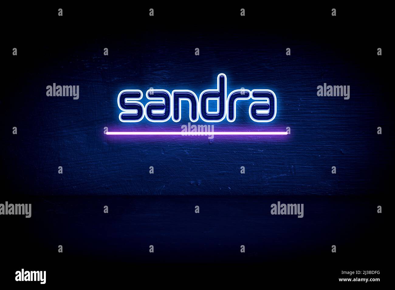 Sandra - blue neon announcement signboard Stock Photo - Alamy