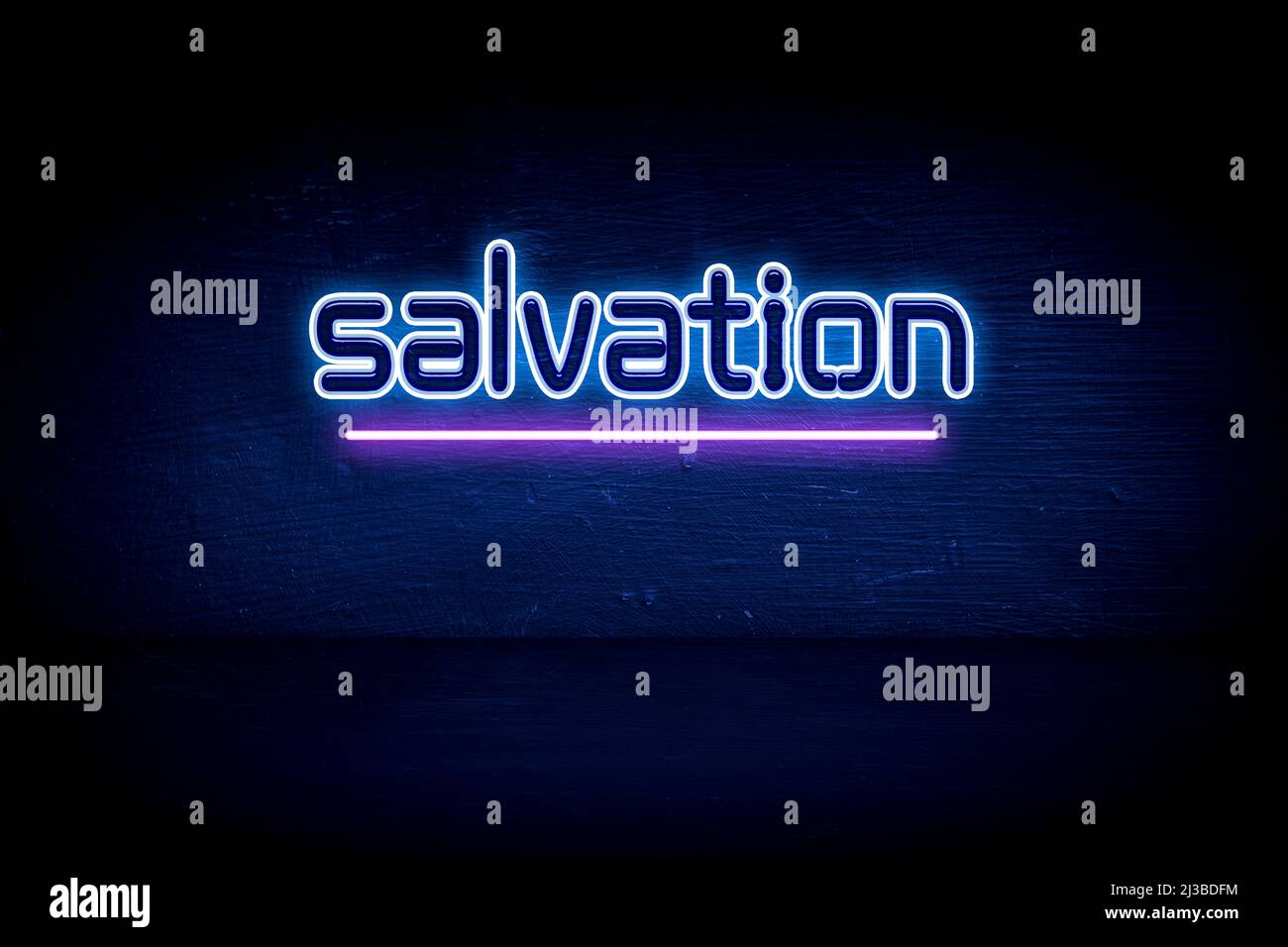 salvation - blue neon announcement signboard Stock Photo - Alamy