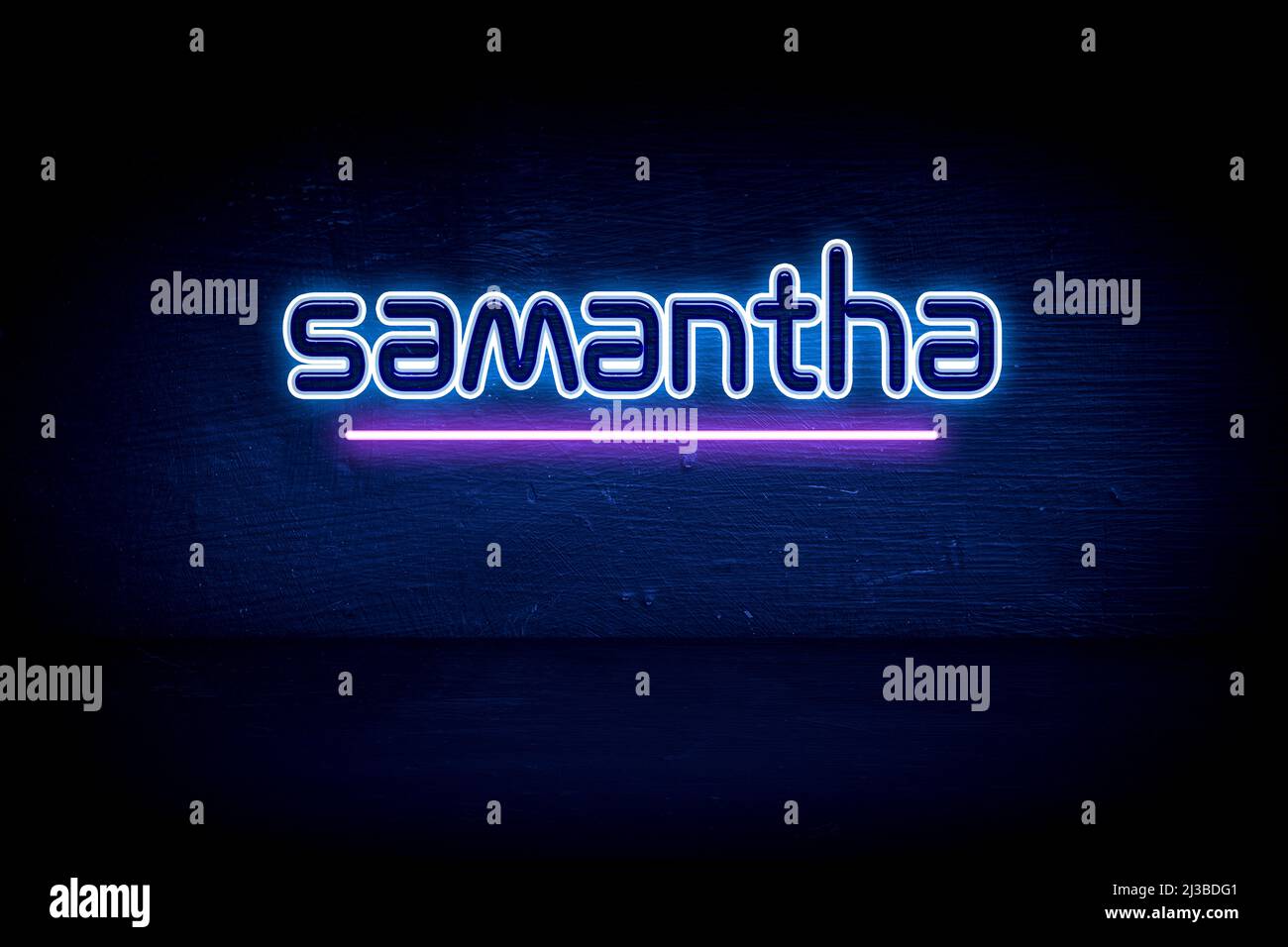 Samantha - blue neon announcement signboard Stock Photo - Alamy