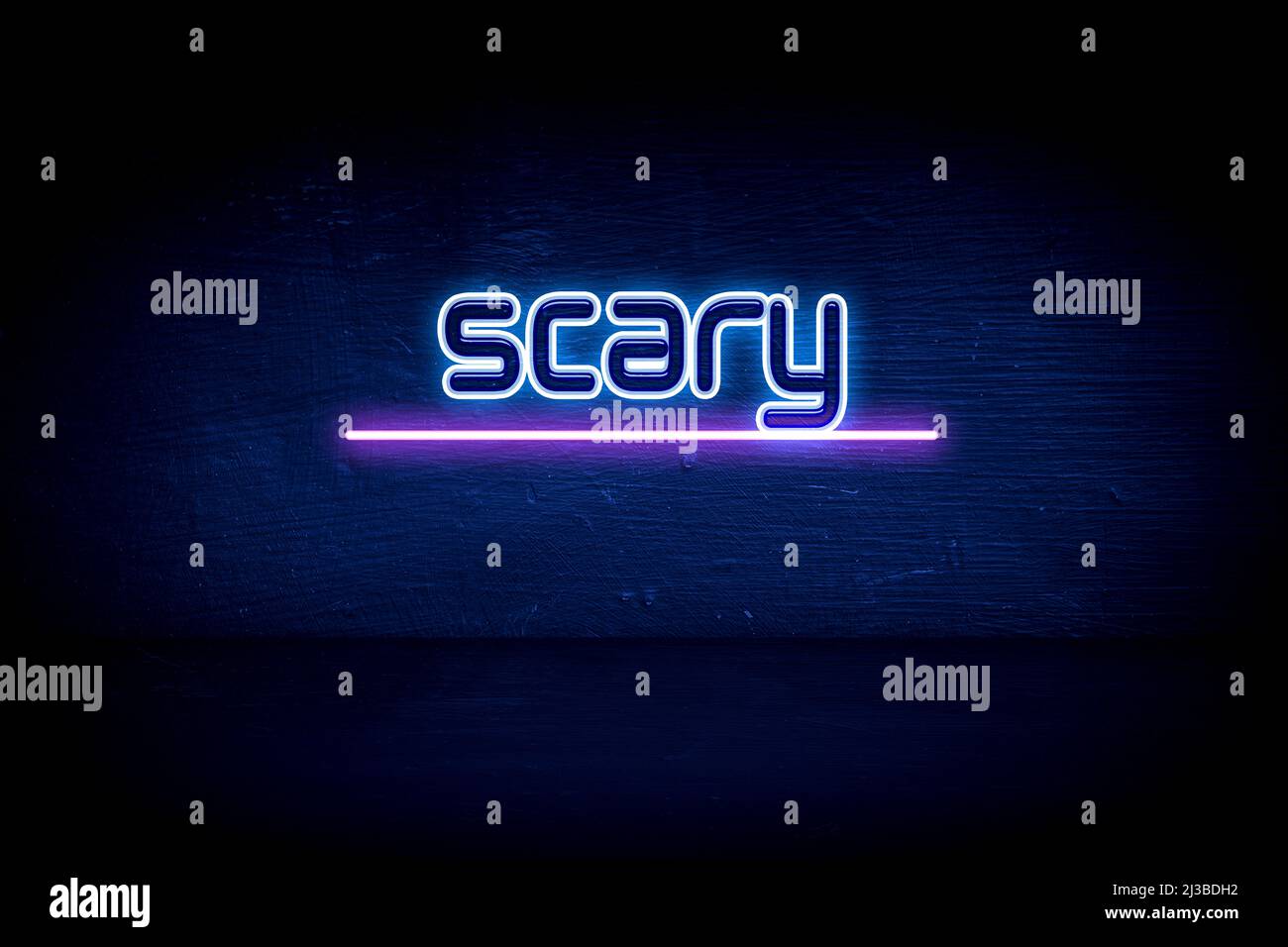 Scary - blue neon announcement signboard Stock Photo - Alamy