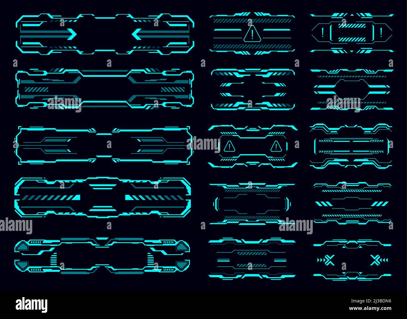 HUD interface neon frames and borders, signs and info boxes, vector ...