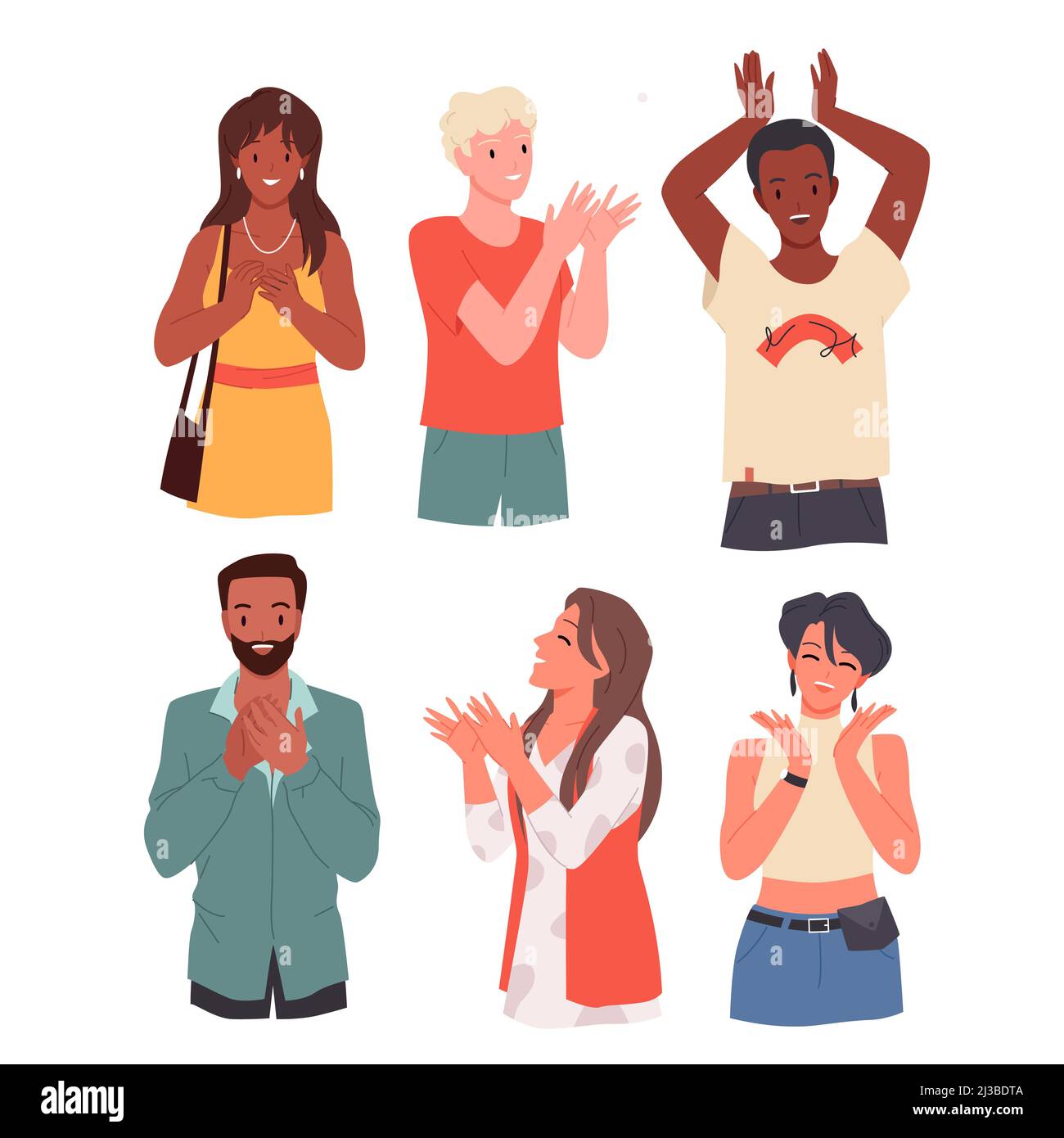 Happy people clap with hands set, male and female grateful characters ...