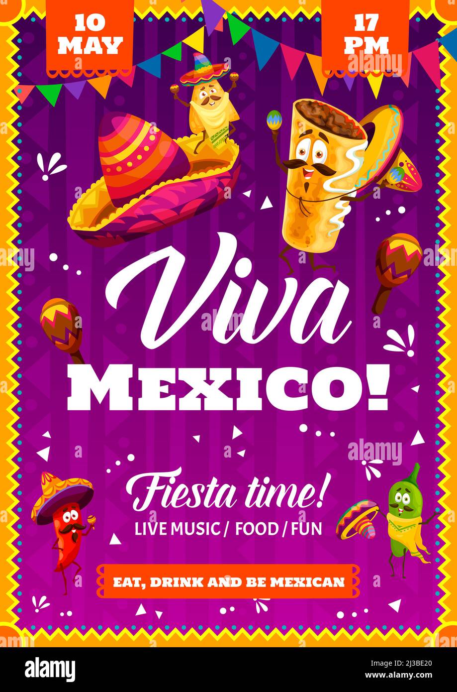 Mexican fiesta party flyer or poster with cartoon mexican jalapeno and ...