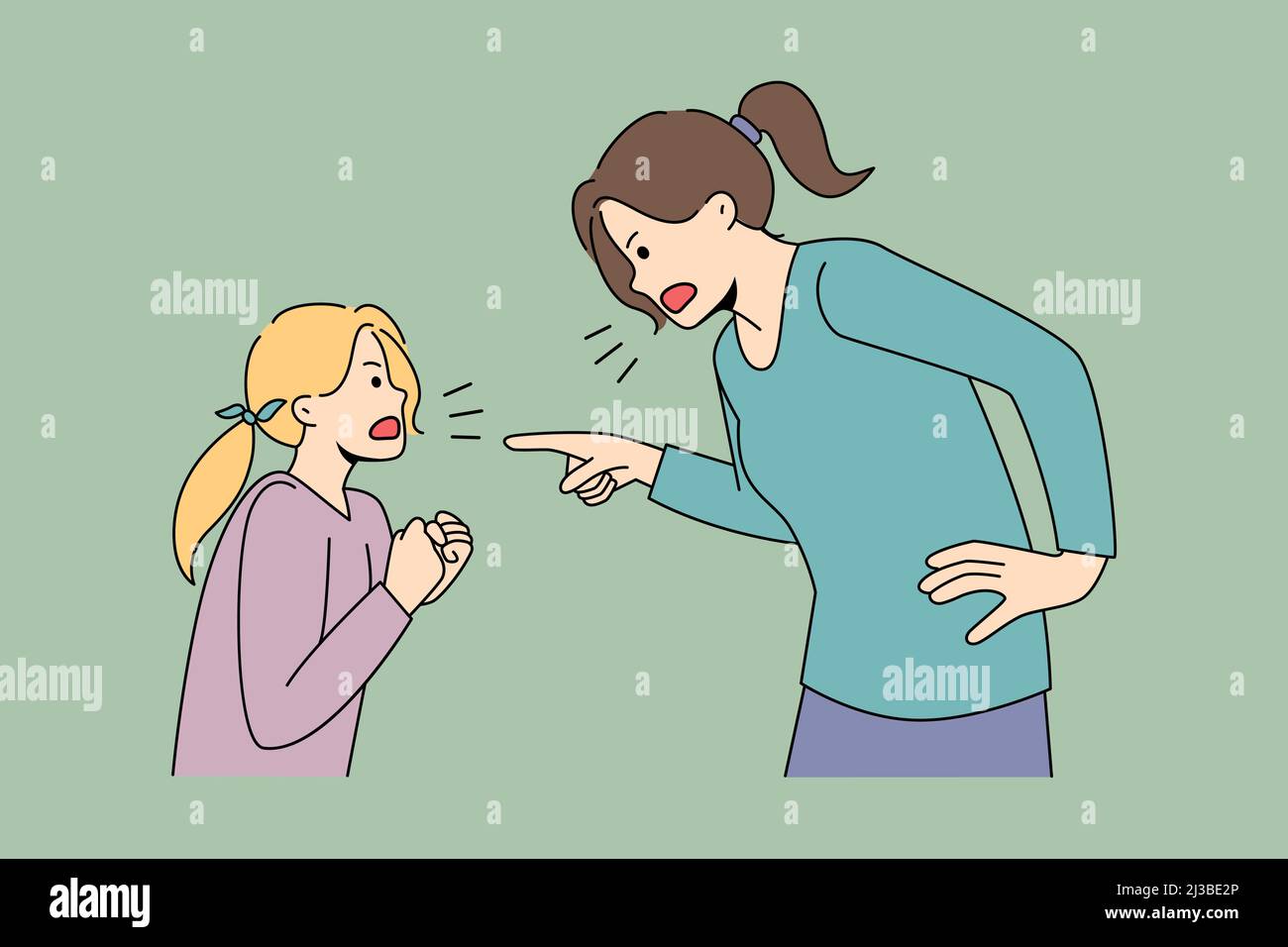 Angry authoritarian mom and naughty small daughter scream fight. Mad ...
