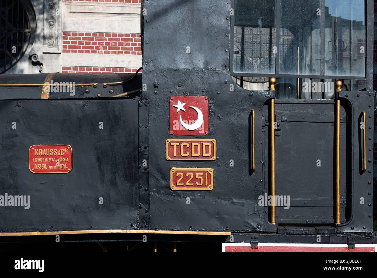 TURKEY, ISTANBUL - SEPTEMBER 2, 2019: Old steam locomotive TCDD 2251 ...