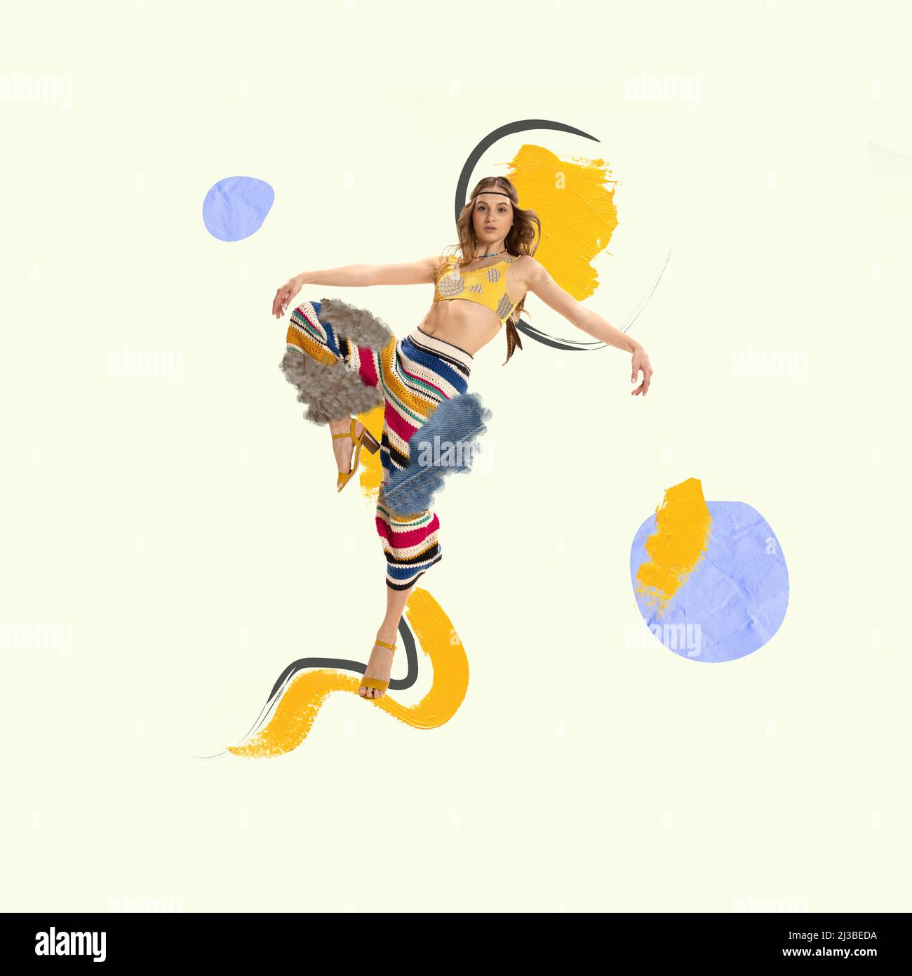 Contemporary art collage. Young stylish woman wearing cloth from ...