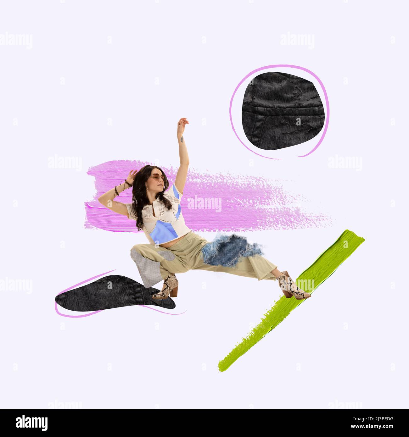 Stylish young woman wearing cloth from different materials to support ...