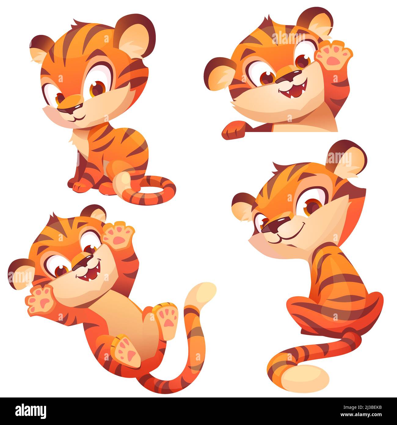 Cute tiger character in different poses isolated on white background ...