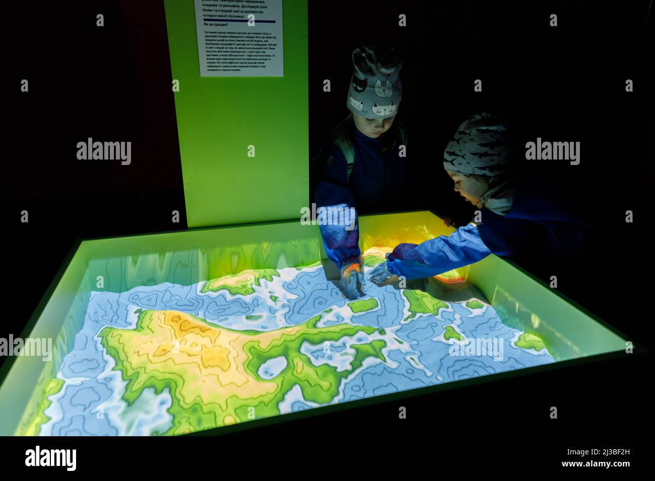 Lviv, Ukraine. 05th Apr, 2022. Children interact with the exhibits during the exhibition of the ...