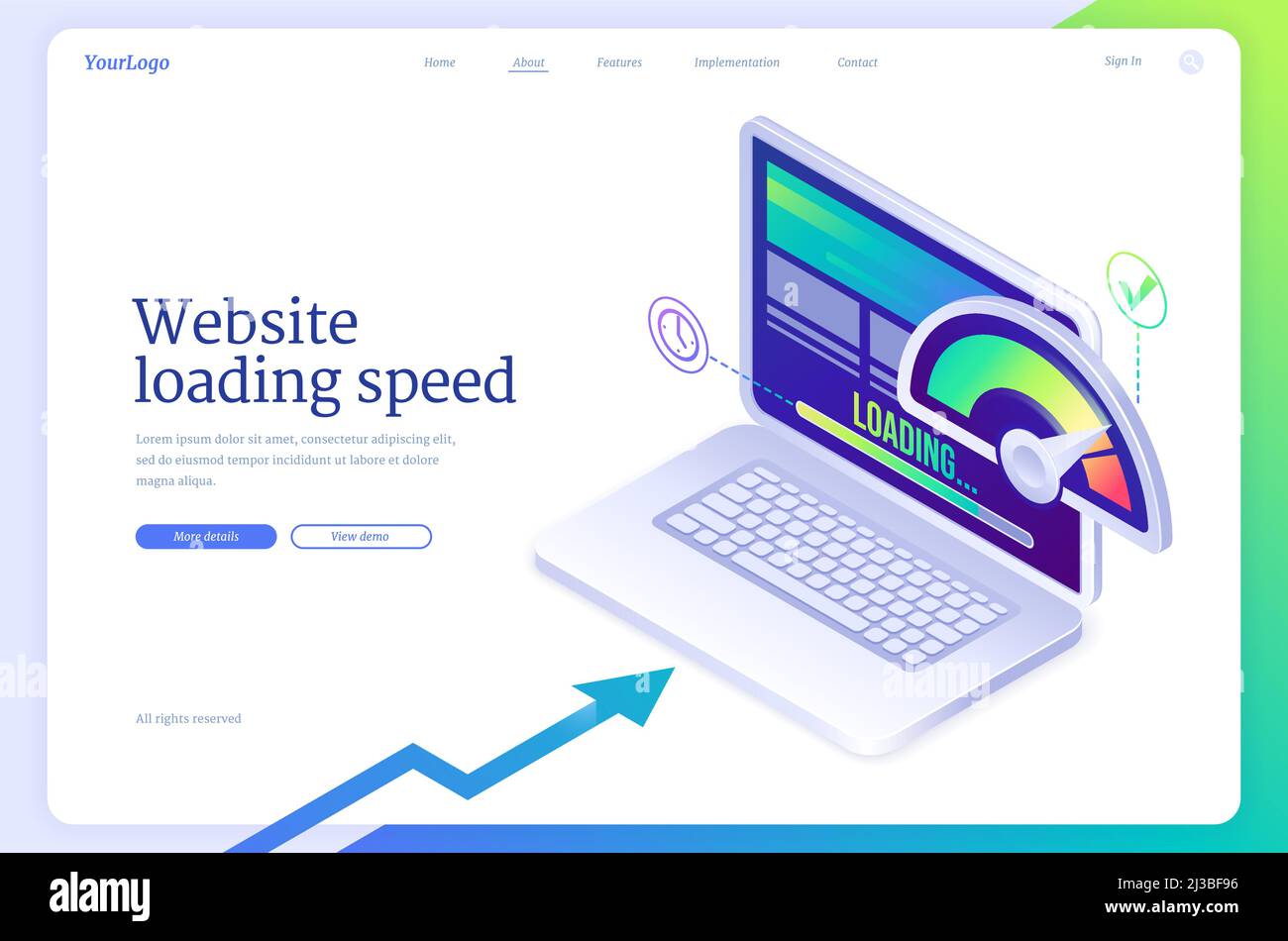 Website loading speed isometric landing page. Mobile site optimization ...
