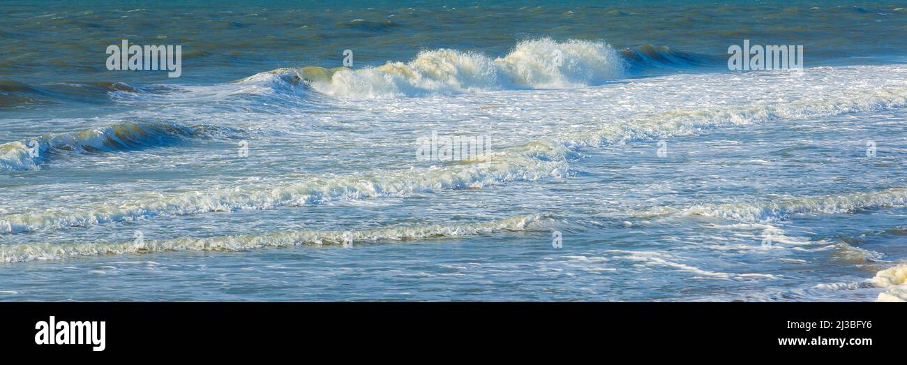 Beautiful panorama banner of splashing blue wave curl lightened by ...
