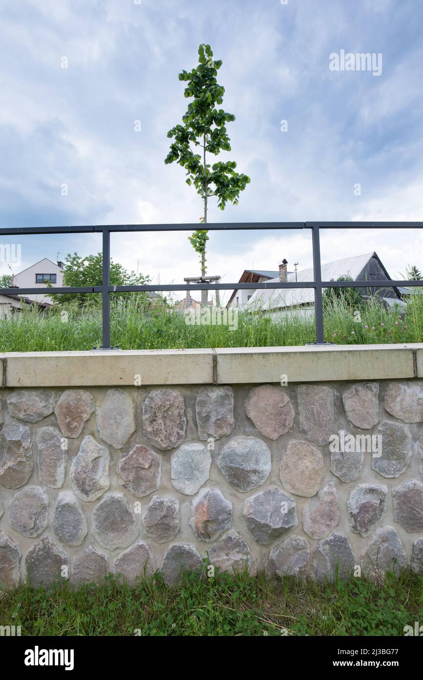 Modern flood protection wall in the style of the historic city wall ...