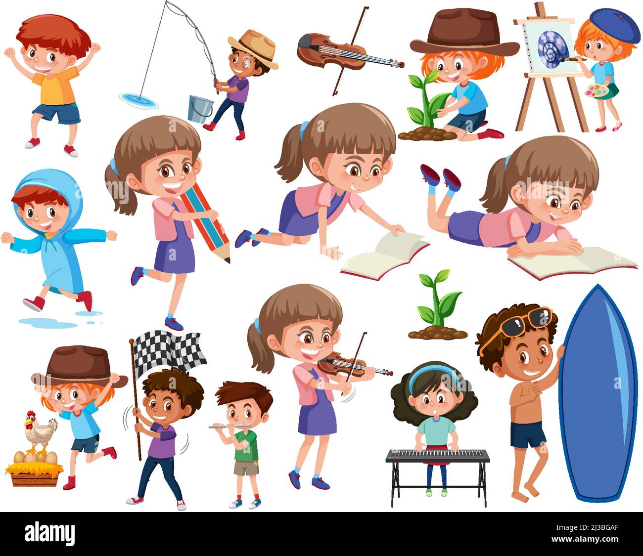 Collection of many kids doing different activities illustration Stock ...