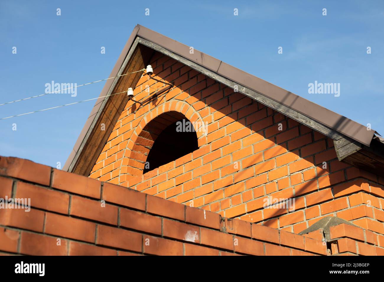 Roof of country house. Building in rural town. Village housing Stock ...