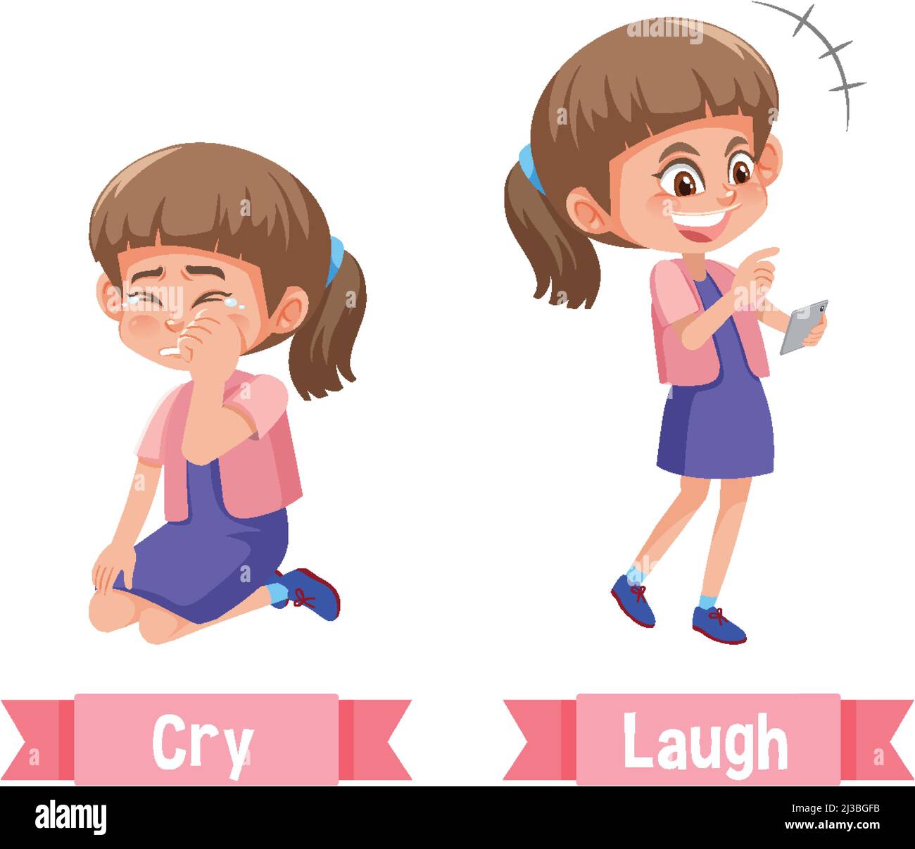 Opposite English Words cry and laugh illustration Stock Vector Image ...