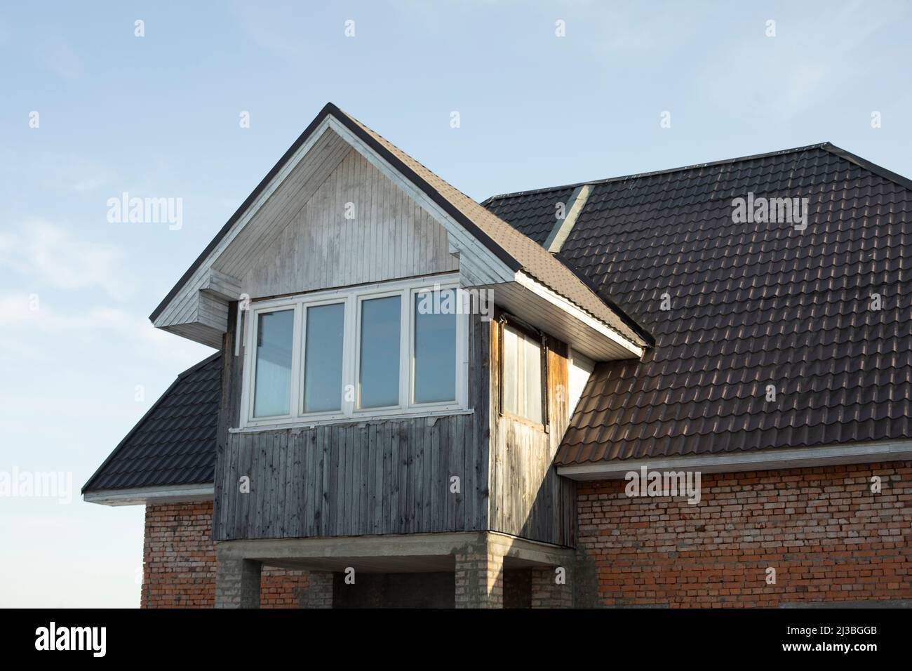 Roof of country house. Building in rural town. Village housing Stock ...