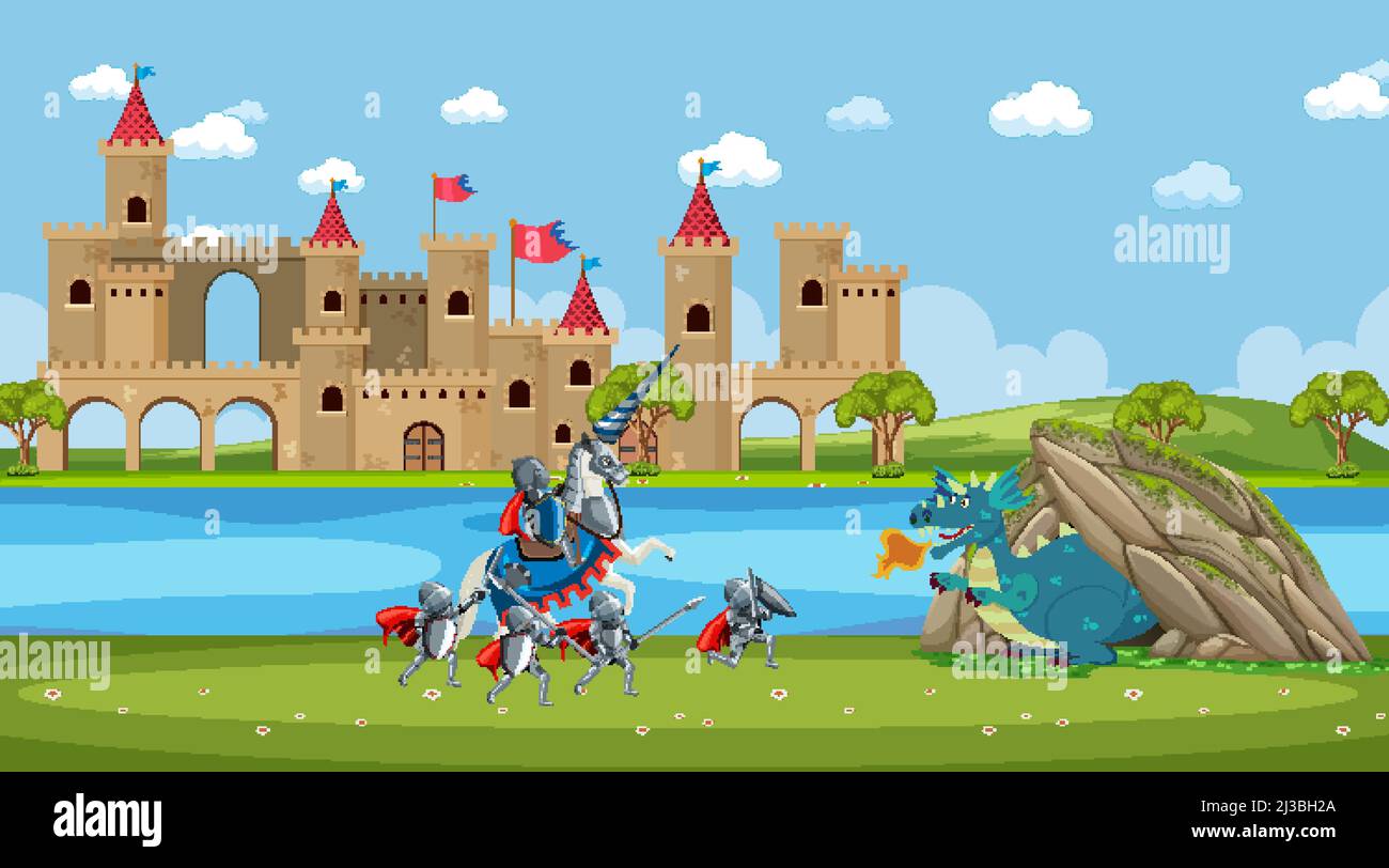 Medieval town scene in cartoon style illustration Stock Vector Image ...